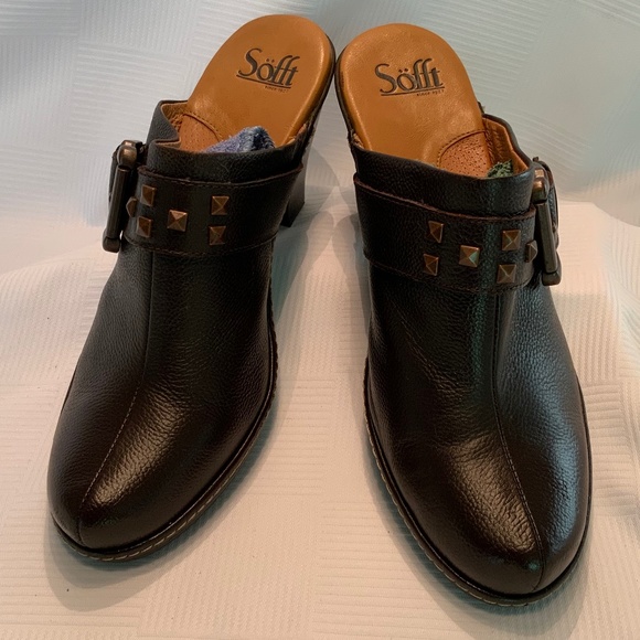 Sofft | Shoes | Sofft Leather Heeled Clogs With Metal Studs And Large ...